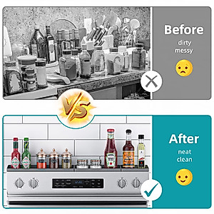 Silicone Magnetic Stove Top Shelf: Over the Stove Spice Rack for 20"/24"/30" Length, Non-Slip Oven Shelf for Top of Stove, Magnetic Shelf for Kitchen Stove with 3 Sections, Shelf for Back of Stove