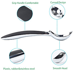 2Pack Ice Cream Scoop - Comfortable Stainless Steel Icecream Scooper With Non-Slip Rubber Grip, Ice Cream Spade Great for Sorbet, Almon,Cookie Dough, Melon (Black&Zinc)