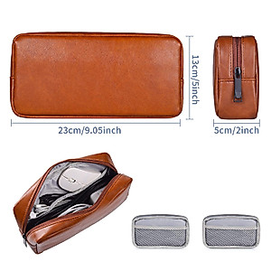 PU Leather Pencil Bag Pen Case, Large Capacity Stationery Pouch Pencil Holder Desk Organizer, Portable Pencils Pens Pouch for Electronic Organizer and Office Supplies (Brown)