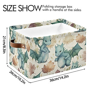 Kigai 1 PCS Storage Basket Cute Dragons Waterproof Foldable Canvas Storage Bin Laundry Basket Toy Clothes Organizer for Nursery Closet Shelf Office