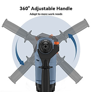 y Duty Rotary Hammer Drill 12.5 Amp, 1-1/4'' SDS-Plus, 3 Functions with Vibration Damping Technology, Safety Clutch, 6-Speed Regulation, Used for Concrete, Metal, and Stone (Blue)
