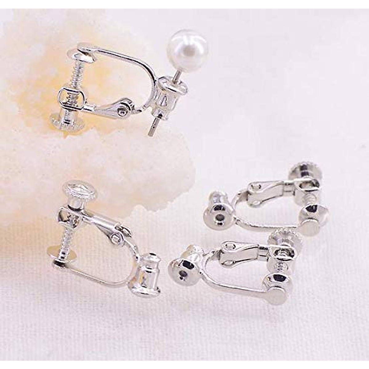 WOIWO 10PCS Clip-on Earring Components for Non-Pierced Ears, with Adjustable Screw, 14x15mm Silver