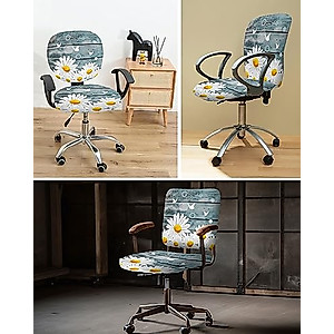 Big buy store Office Chair Cover Summer Daisy Floral Butterfly Protective Stretchable Universal Computer Chair Covers Retro Wooden Board Stretch Rotating Chair Slipcover