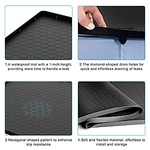 Under Sink Mats for Kitchen Waterproof - 34" x 22" Extra Thick Silicone Mat Bottom of Kitchen Sink Mat with Drain Hole, Cabinet Protection Kit with Under Kitchen Sink Mats & Shelf Liner for Drawers