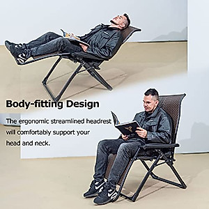 PURPLE LEAF Outdoor Zero Gravity Lounge Chair Patio Wicker Rattan Recliner Chairs Beach Pool Lawn Camping Indoor Office Deck Lounger Chair for Outside Folding Reclining Chair, Bronze
