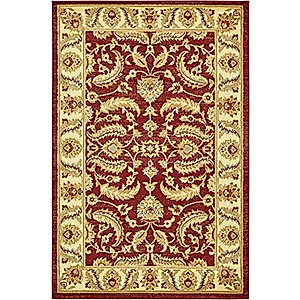 Unique Loom Voyage Collection Traditional Oriental Classic Intricate Floral Design Area Rug, 4 ft x 6 ft, Red/Ivory