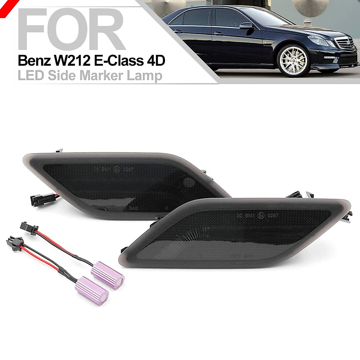 nsautolighting LED White Side Marker Lights Side Indicator Lamps for 2010-2013 Be'nz W212 E-Class 4D Sedan Wagons Smoked Lens White LED Front Bumper Side Marker Light Replace OEM Sidemarker Lamps