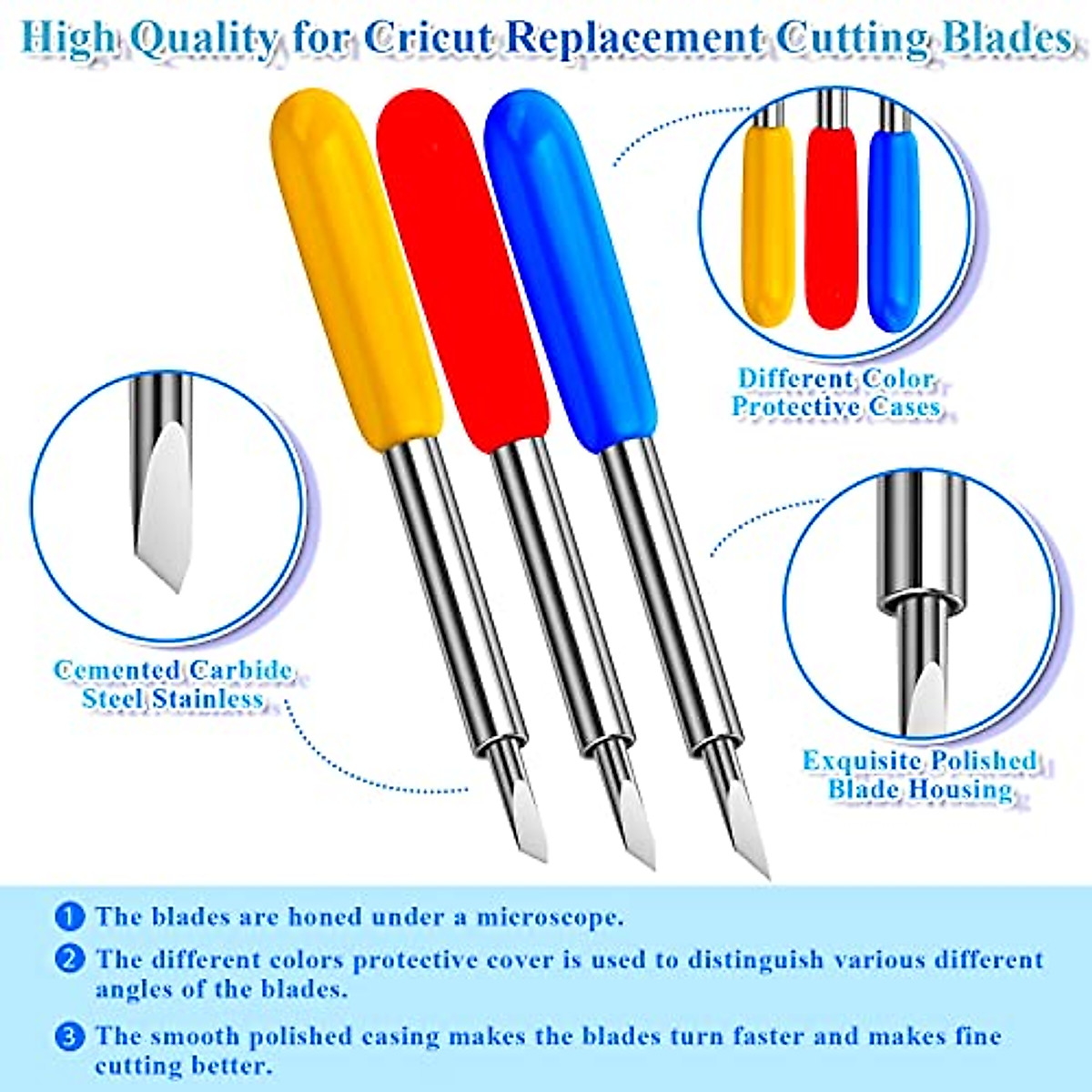 Cludoo 80PCS Replacement Blades for Cricut Blades for Explore Air 2/Air 3/Maker/Maker 3/Expression, 60PCS 45° Standard Blades, 10 PCS 30° Fine Point Blades and 10 PCS 60° Deep Cut Blades