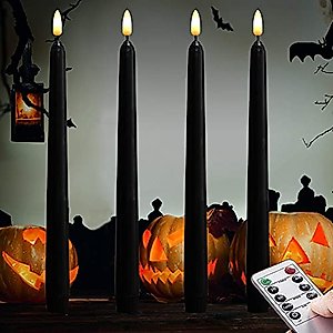 NONNO & ZGF 4 Pack Black 11'' LED Wax Covered Taper Candles, Use 2-AA Battery(not Included Runs 200 Hours,Remote Control, Flameless Battery Operated Decor Candle, Warm White LED
