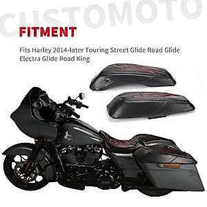 Customoto Flame Pattern Saddlebag Lid Covers Compatible with 2014-2023 Harley Touring Road King Street Glide Road Glide Electra Glide, Red