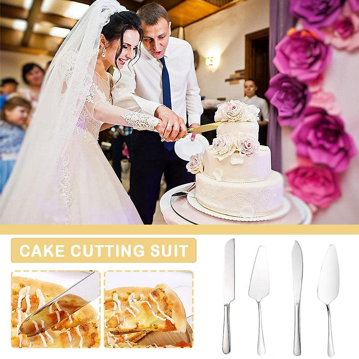 GUANLI Wedding Cake Knife and Server Set,Stainless Steel Cake Cutting Set For Wedding Holiday Thanksgiving Parties
