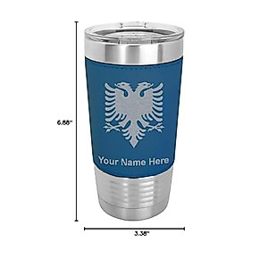 LaserGram 20oz Vacuum Insulated Tumbler Mug, Flag of Albania, Personalized Engraving Included (Faux Leather, Blue)