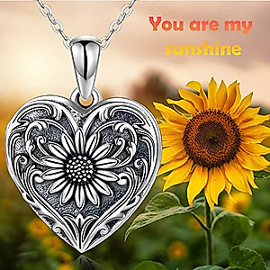 SOULMEET 1 Inch Sunflower Locket Necklace That Holds 2 Pictures Sterling Silver You are My Sunshine Large Locket (Locket only)