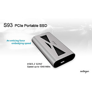 Archgon 1TB USB 3.2 External SSD M.2 NVMe Solid State Drive | Dual-Layer Heatsink Inside | Max. Speed Up to 1040 MB/s | Protection Case Included Model S93 (1TB, Aluminum, Silver)