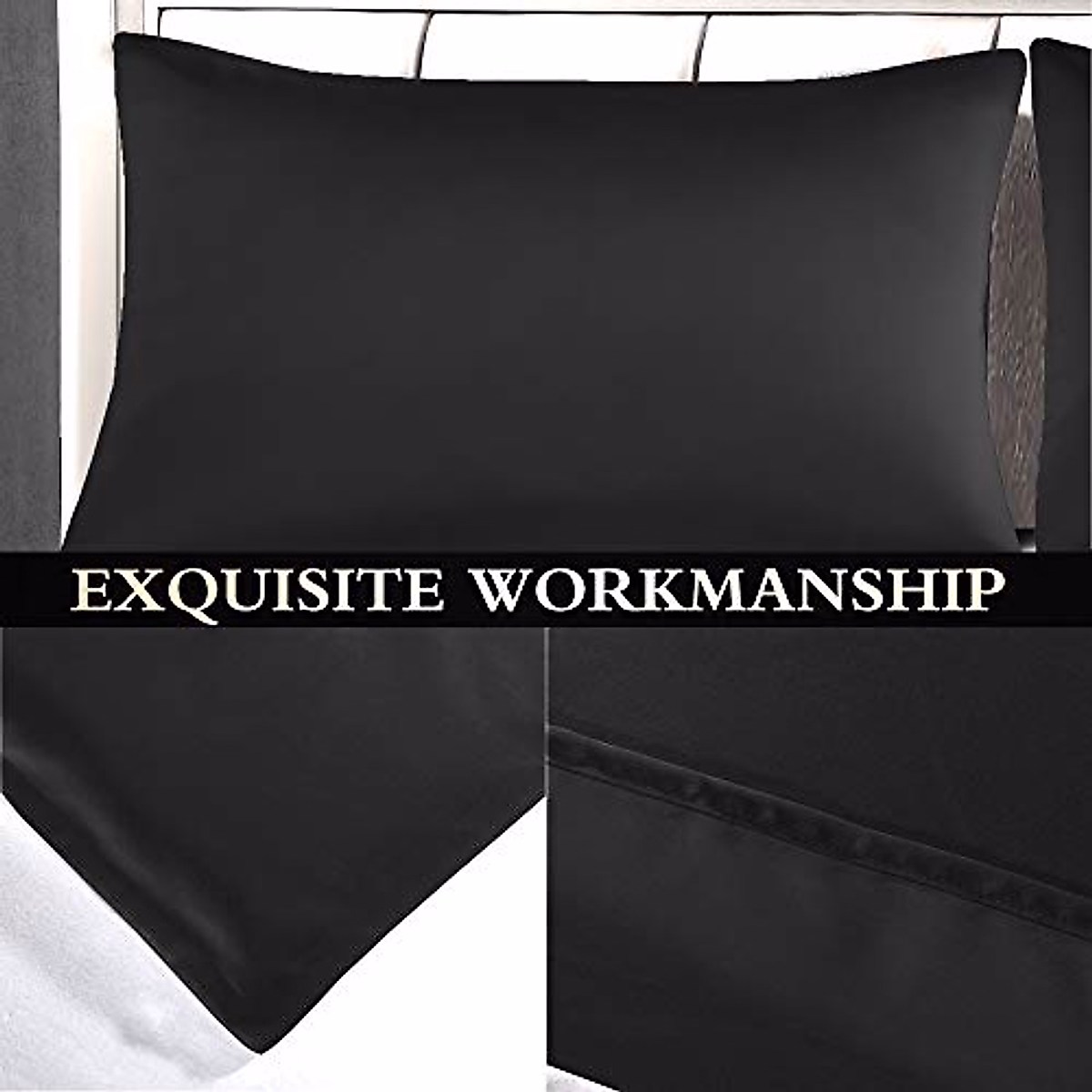 Qeeruim Home Satin Pillowcase for Hair and Skin, 2-Pack - King Size (20x40 inches) Silk Pillow Cases - Satin Pillow Covers with Envelope Closure, Black