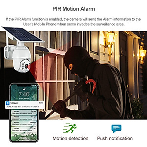 EVERSECU Wireless Solar Powered 2.4Ghz WiFi PTZ Security Camera with Rechargeable Battery Outdoor Home Surveillance, 2-Way Audio, Wire-Free Support Cloud/Local SD Storage, Outdoor Weatherproof