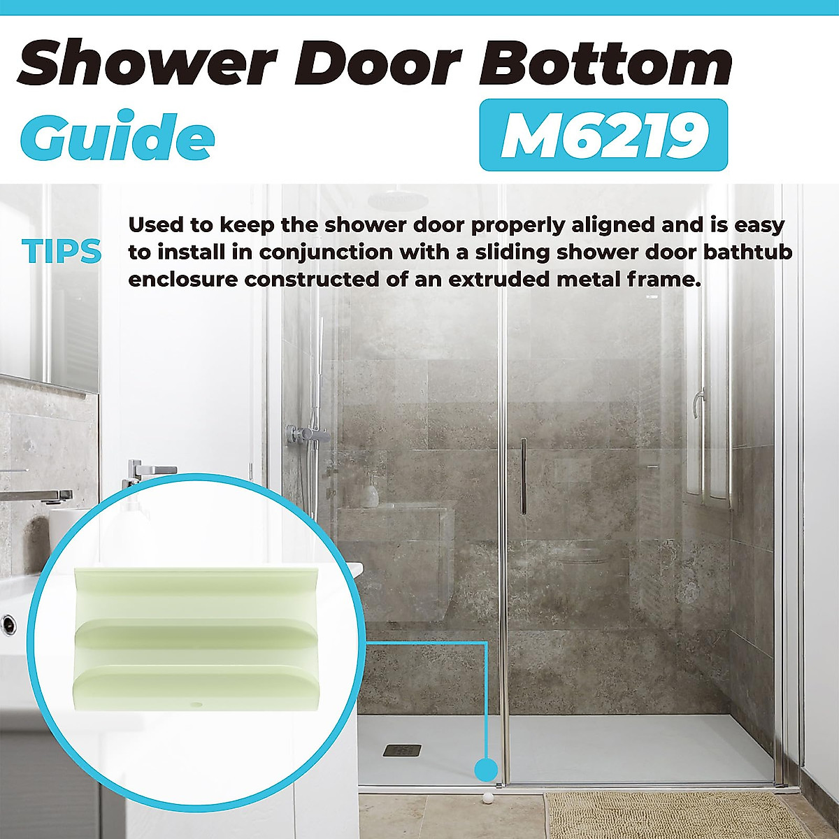 M6219 Sliding Shower Door Bottom Guide fits for Sliding Shower Door (Top Hung) Tub Enclosure Systems, 1/2 in Channels for Glass Shower Door Plastic Guide