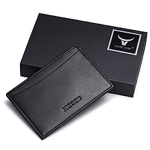 Leather Thin Card Holder, Slim ID Case Small Credit Card Wallet for Men & Women (Black)