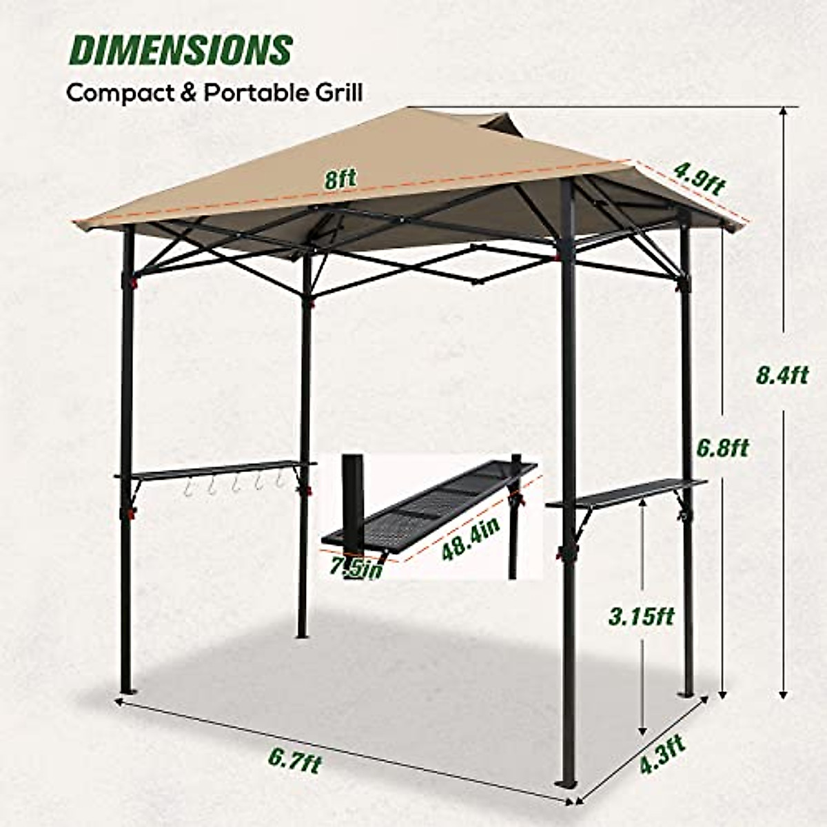 COOS BAY 8x5 Pop up Grill Gazebo Portable BBQ Gazebo Canopy Tent with Roller Bag, Outdoor Barbeque Shelter, Beige