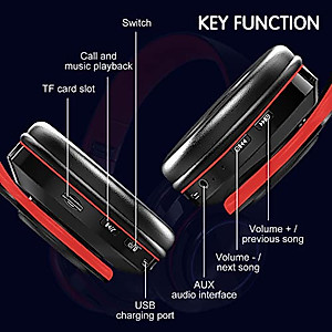 Bluetooth Headphones Over Ear for Music,LED Foldable Stereo Headphones for Gaming with Volume Control,Built in Mic,Support TF,Wired and Wireless Headset for Smart Phone/TV/PC(Black)