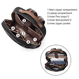 CLUCI Leather Backpack for Women 15.6 inch Laptop Backpack Purse Computer Backpack for Travel Airplane Casual Daypack Beige with Brown