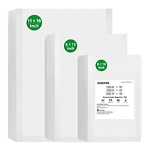 Kootek Vacuum Sealer Bags for Food, 150 Gallon 11" x 16", Quart 8" x 12" and Pint 6" x 10" Vacuum Seal Bags, Commercial Grade, BPA Free, Pre Cut Freezer Bags for Food Storage, Meal Prep or Sous Vide