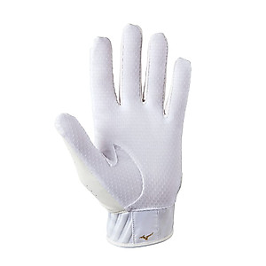 Mizuno MVP Adult Baseball Batting Glove, White-Gold, Large