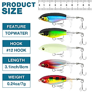 GOANDO Top Water Fishing Lures 5PCS Bass Lures with Propeller Tail Fishing Gear and Equipment for Bass Trout Catfish Pike Perch Bass Fishing Lure Kit for Freshwater or Saltwater