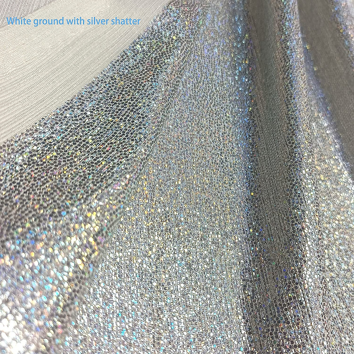 Shattered Glass Hologram Fabric by The Yard Width 58Inches Entelare (White/Silver 1yard)