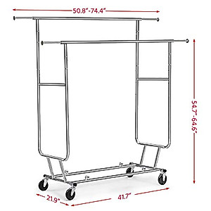 Topeakmart Rolling Clothes Rack 250 lbs Load Capacity Commercial Double Rail Garment Racks Portable Clothes Rack, Clothing Rack, Hanging Cloest Organizer, Drying Racks for Laundry, Wardrobe Cloest