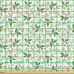 Ambesonne Leaf Fabric by The Yard, Ivy Patterns with Tiny Green Leaves Branches Creme Contemporary Illustration, Decorative Fabric for Upholstery and Home Accents, 1 Yard, Green Brown