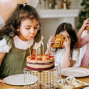 LANLONG Cake Stand for Dessert Table 12 Inch Gold Crystal Pendants Metal Cake Stand Serves as A Round Dessert Cupcake Display Plate for Table, Wedding, Party, Event