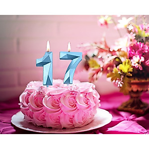 2 inch Blue 17 & 71 Birthday Candles, 3D Diamond Number 17th & 71st Cake Topper for Boys Girls Birthday Party Decorations Theme Party