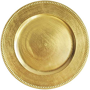 Tiger Chef Round Charger Plates Gold Beaded Dinner Chargers - 13-inch Wedding Charger Plates (48 Pack)