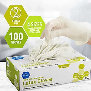 MED PRIDE Medical Latex Examination Gloves (Medium, 100-Count) Ultra-Strong 5 mil Thick, Disposable Powder-Free Gloves for Healthcare & Food Handling Use