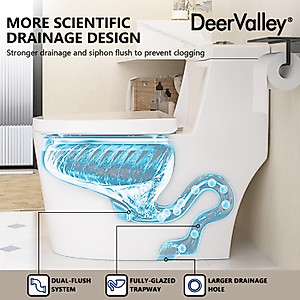 DeerValley Elongated One-Piece Toilet, Dual Flushing Toilet with 17" ADA Comfortable Chair Seat, 0.8/1.28 GPF High-Efficiency Modern Toilet, White Toilet Bowl For 12" Rough-In