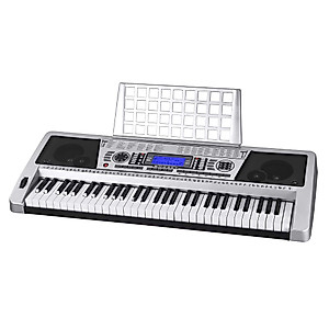 AW 61 Key Electric Keyboard Organ LCD Screen MIDI Silver Sheet Music Stand Digital Demo Songs Midi Output 125 Rhythms 345 timbress Personal Electronic Piano