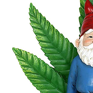 Exhart Smoking Garden Gnome Statue with LED Light-Up Pot Leaf, Battery Powered Timer, Durable Resin Outdoor Decor, Funny Gnomes Yard Art, 11 x 6 x 12 Inch