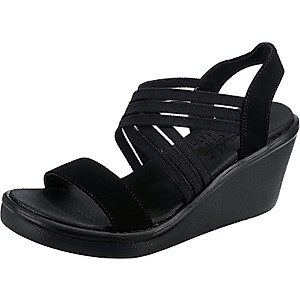 Skechers Women's Wedge Sandal, Black/Black, 8