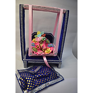 Wooden handicraft ladoo gopal jhula wooden handicraft laddu gopal jhula for pooja room home/office decor for janmasthmi with aashan, pink, H x W x D: 30 cm x 25 cm x 20 cm