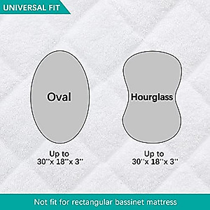Bassinet Mattress Pad Cover, Waterproof, Ultra Soft Bamboo Terry Surface, Universal Fit for Hourglass/Oval Bassinet Mattress, 2 Pack, Washer & Dryer, No Loosen and Pre-Shrinked