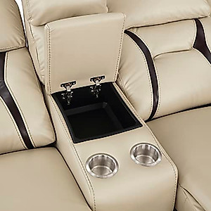 Lexicon Reclining Loveseat, Wall Hugger Recliners, Home Theater Seating, Power Double Recliner, Couches for Living Room, RV Furniture, Faux Leather with Contrast Piping, 66''W Love Seat, Beige