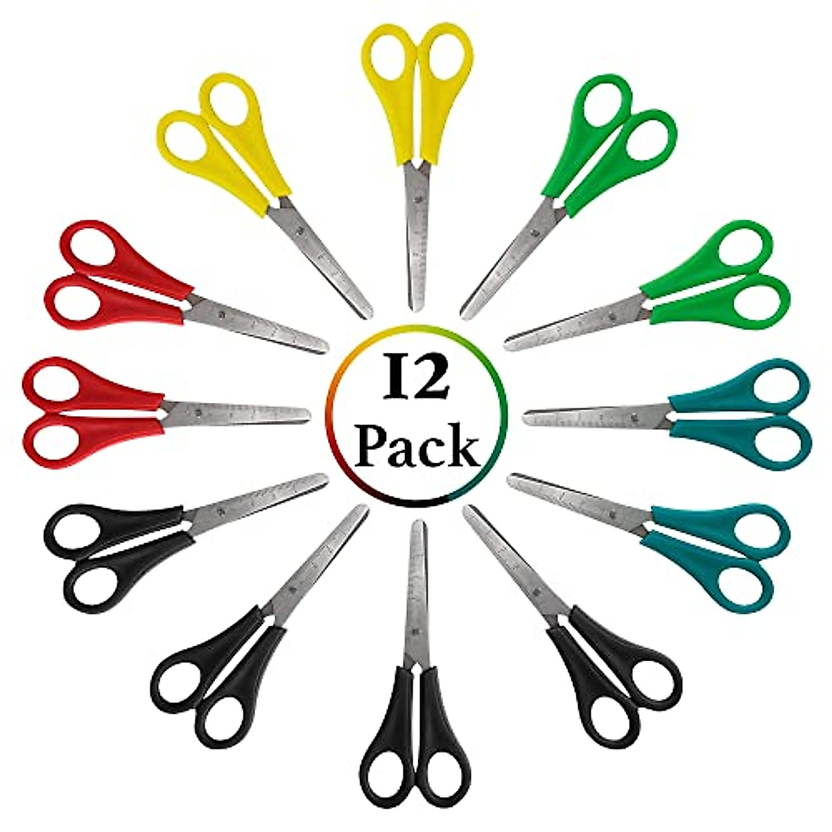 Kids Scissors Classroom Set 12 Pack of Scissors 5 Inch Blunt Tip Kids Safety, Bulk Pack of Scissors Perfect for School & Craft Projects (12 Pack)
