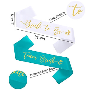 SKJIAYEE 7pcs Bachelorette Party Bride Sashes Set- White Gold Letters Bride to be Sash and Team Bride Sashes for Bachelorette Party Decorations-Bridal Shower Party Favors Gift (White+Teal)