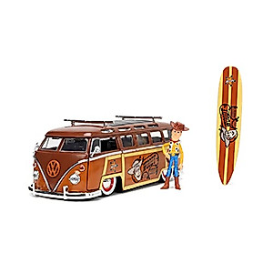 Jada Toys Disney Pixar Toy Story 1:24 Volkswagen T1 Bus Diecast Vehicle & 2.75" Woody Figure, Brown