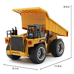 Supdex RC Dump Truck, 2.4Ghz 4WD Remote Control Construction Vehicle Truck for Boys 1:18 Scale 6 Channel Metal Cab Construction Vehicles Toy with LED Lights and for Birthday Xmas Gift