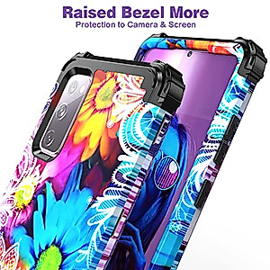 Galaxy S20 FE 5G Case with Tempered Glass Screen Protector(2020/2022 Released),IDweel Hybrid 3 in 1 Shockproof Heavy Duty Protection Hard PC Cover Soft Silicone Bumper Full Body Case for Women,Flower