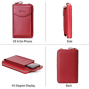 SILKAREA PU Leather Crossbody Phone Purse Tassel Cell Phone Bag Small Shoulder Purse RFID Card Wallet Purse (Wine Red)