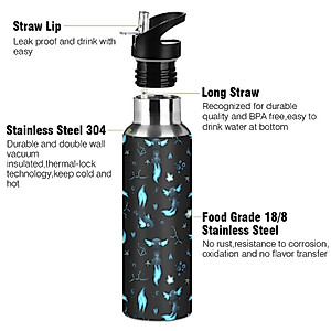 Yasala Axolotl Neon Blue Black Coffee Thermos Sport Water Bottle Stainless Steel Insulated Office Beverage Container 20oz with Straw Lid Back to School