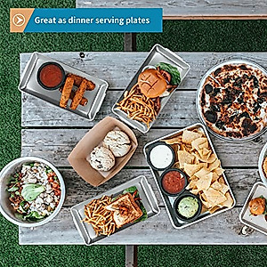 Sanbege 3 Pcs 304 Stainless Steel Serving Platters, 12.6" Rectangle Dinner Plates, Brushed Nickel Organizer Tray for Camping, BBQ, Party, Buffet, Appetizer Serving or Decorations Organization